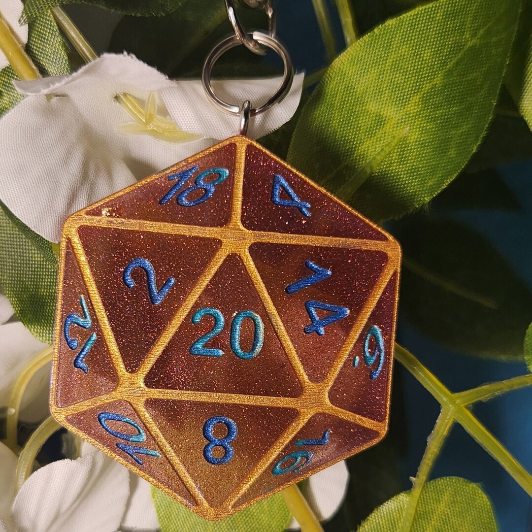 Nat20 Handmade Resin Flatback D20 TTRPG Polyhedral Gaming Dice Keychain ...