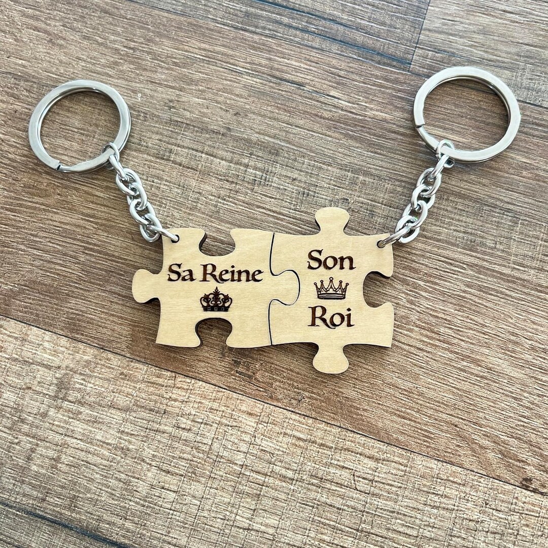 Engraved Wooden Puzzle Key Ring Queen and King, Valentine's Day Man ...