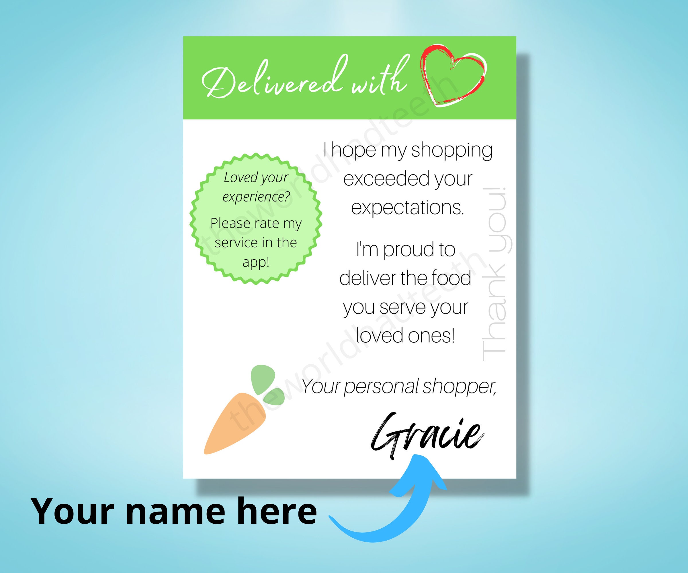 Grocery Delivery Thank You Card: Printable Note (digital Download) - Etsy