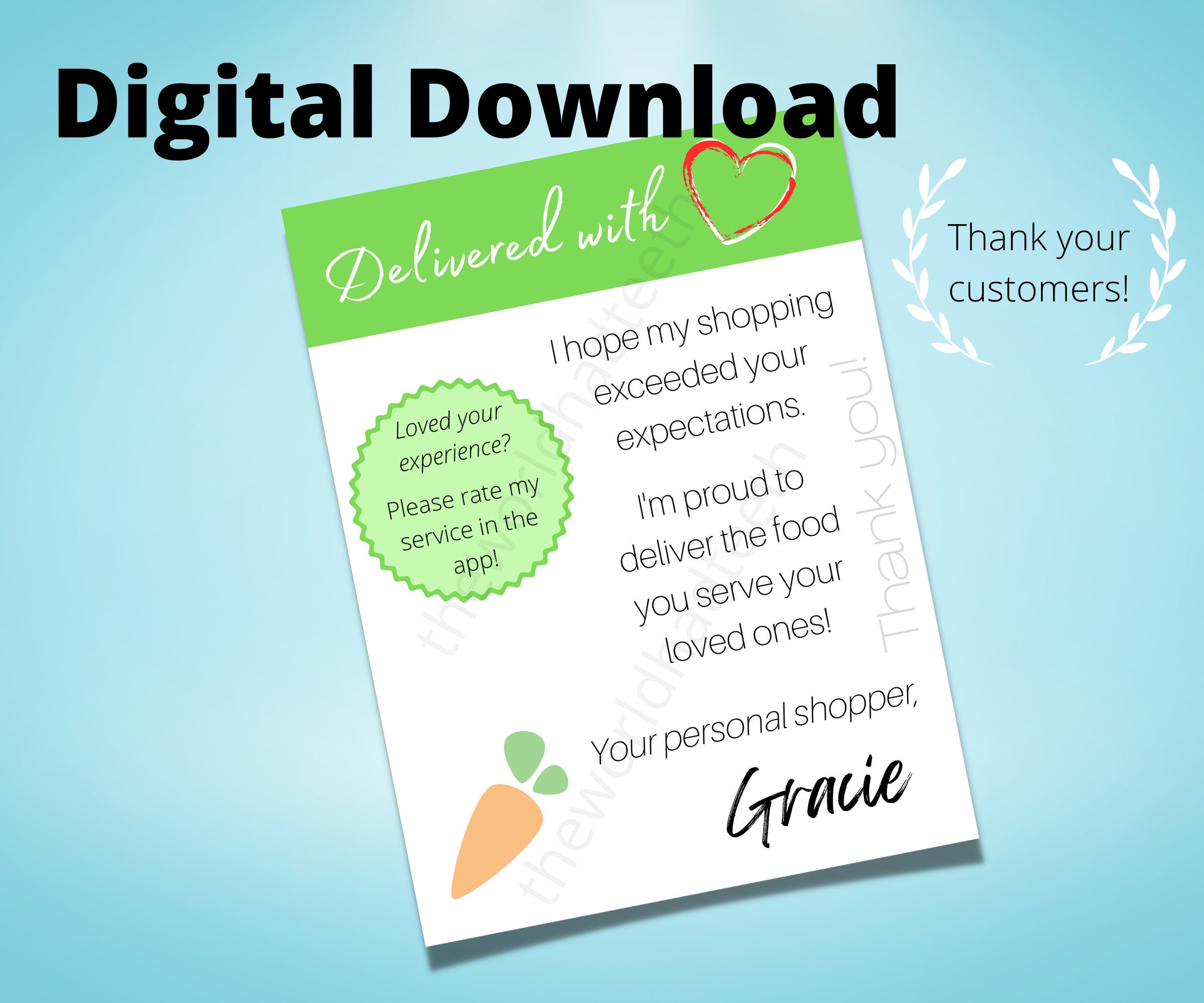 Grocery Delivery Thank You Card: Printable Note (digital Download) - Etsy