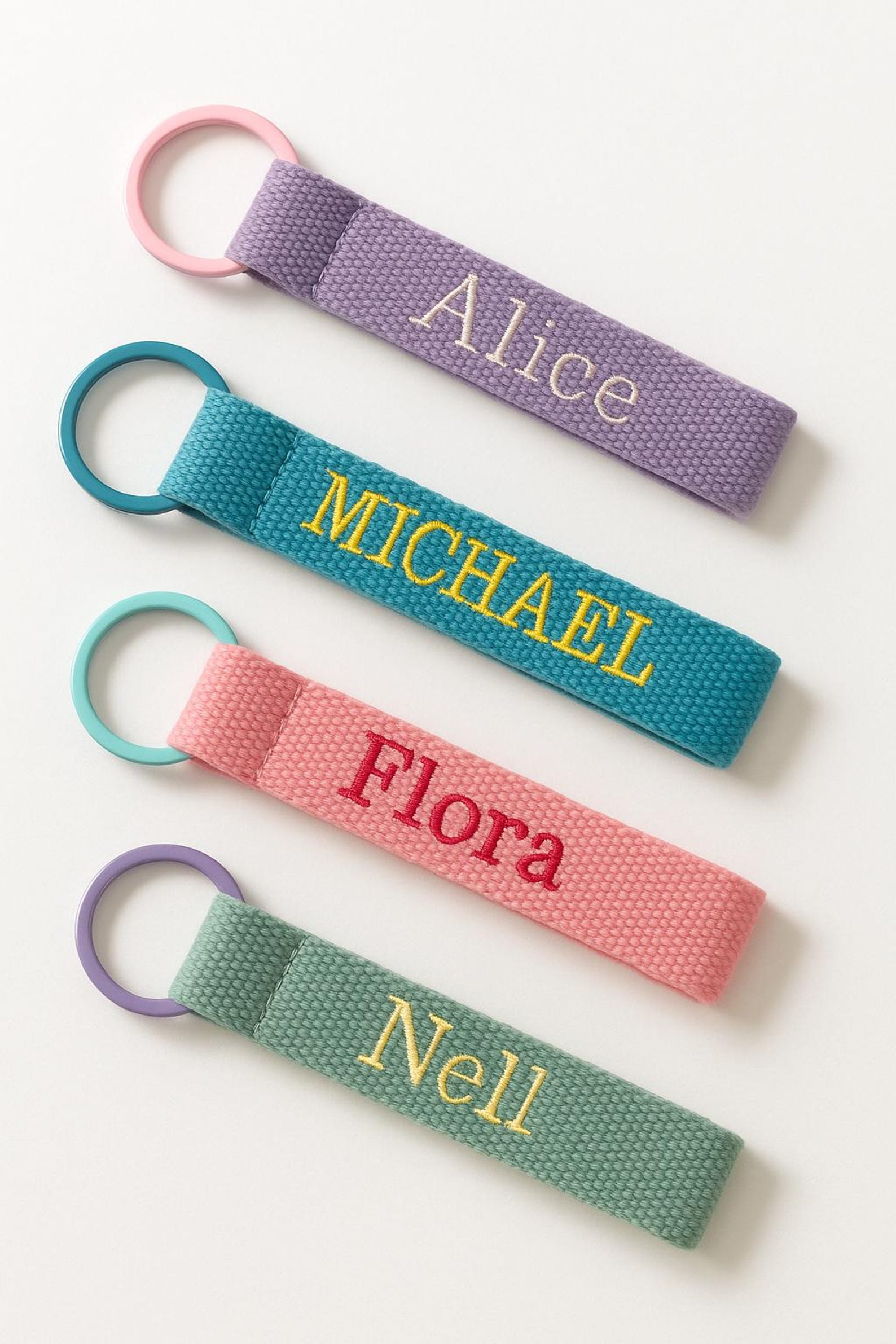 Personalized Embroidered Name Keychain, Custom Bag Tag With Colourful ...