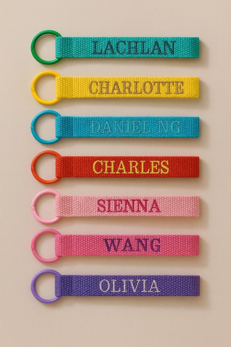 Personalized Embroidered Name Tag Keychain: Custom Cotton Bag Label - Etsy