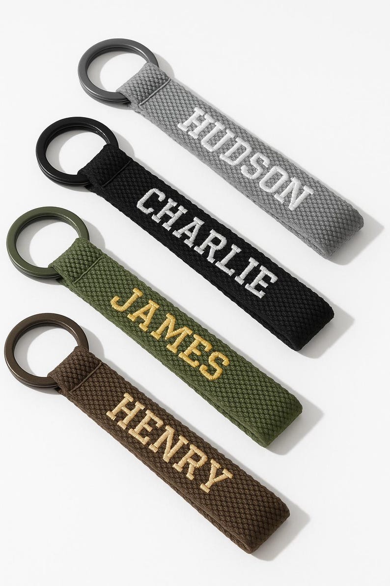 Personalized Embroidered Name Keychain, Custom Bag Tag With Colourful ...