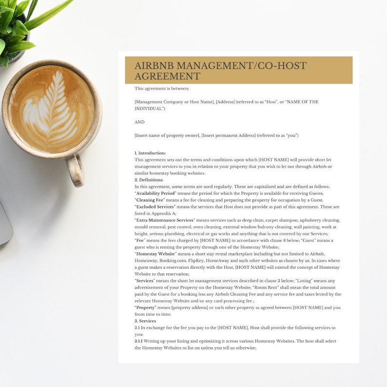 Airbnb Management co host Agreement Etsy Australia