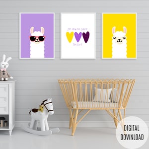Llama Printable Nursery Wall Art Decor, Kids Room, Set of 3, Digital ...