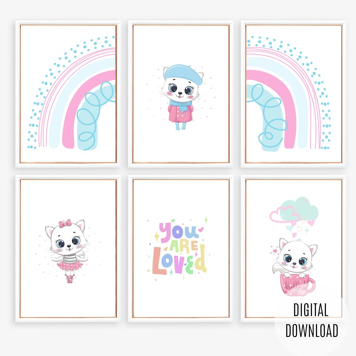 Printable Nursery Cat Prints, Kitten Baby Animals Wall Art, Pink ...