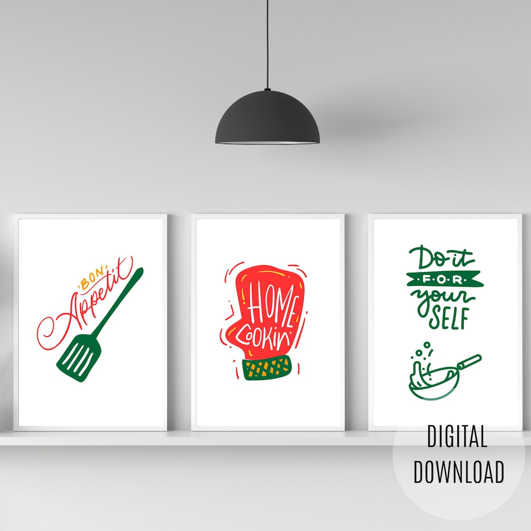 Set of 3 Kitchen Chef Wall Art Print, Printable Home Cooking Poster ...