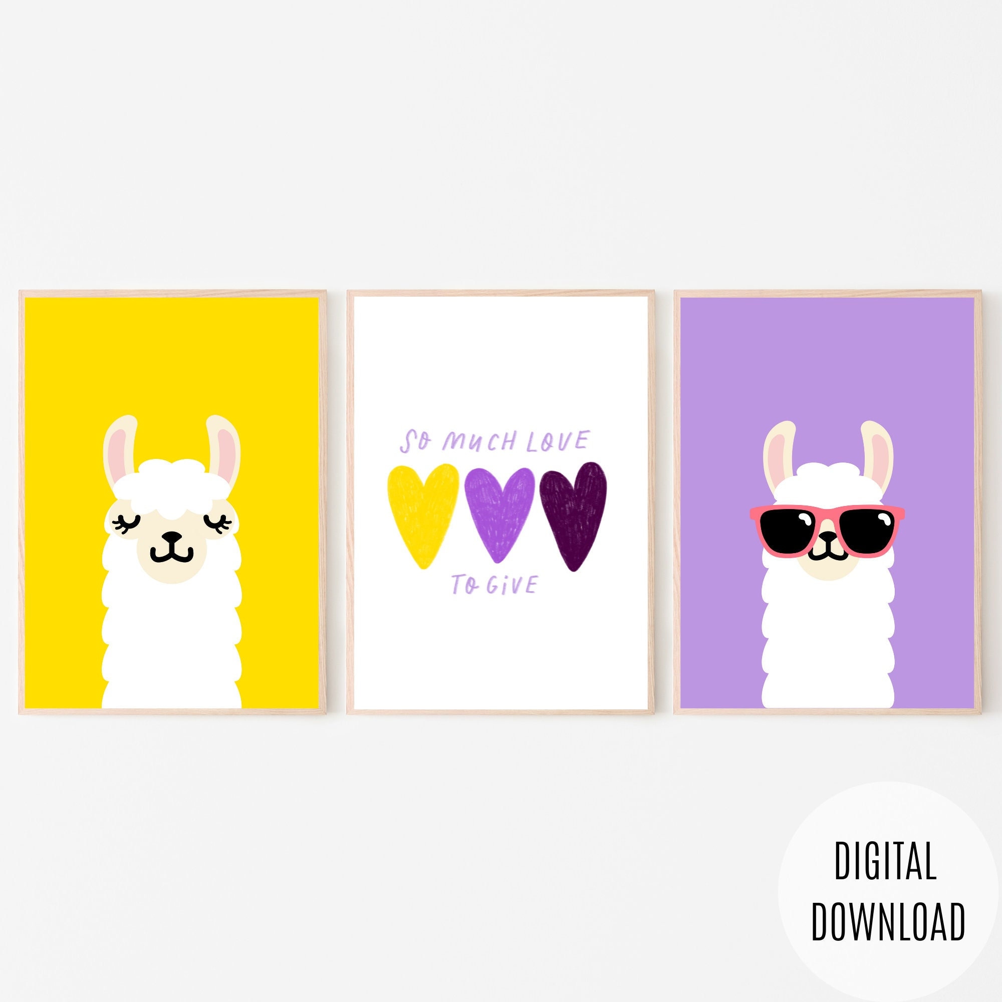 Llama Printable Nursery Wall Art Decor, Kids Room, Set of 3, Digital ...