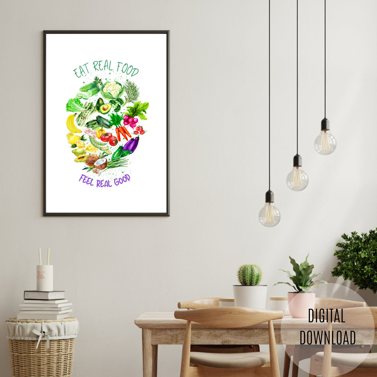 Kitchen Wall Art Decor Watercolor Eat a Rainbow Poster Clean - Etsy