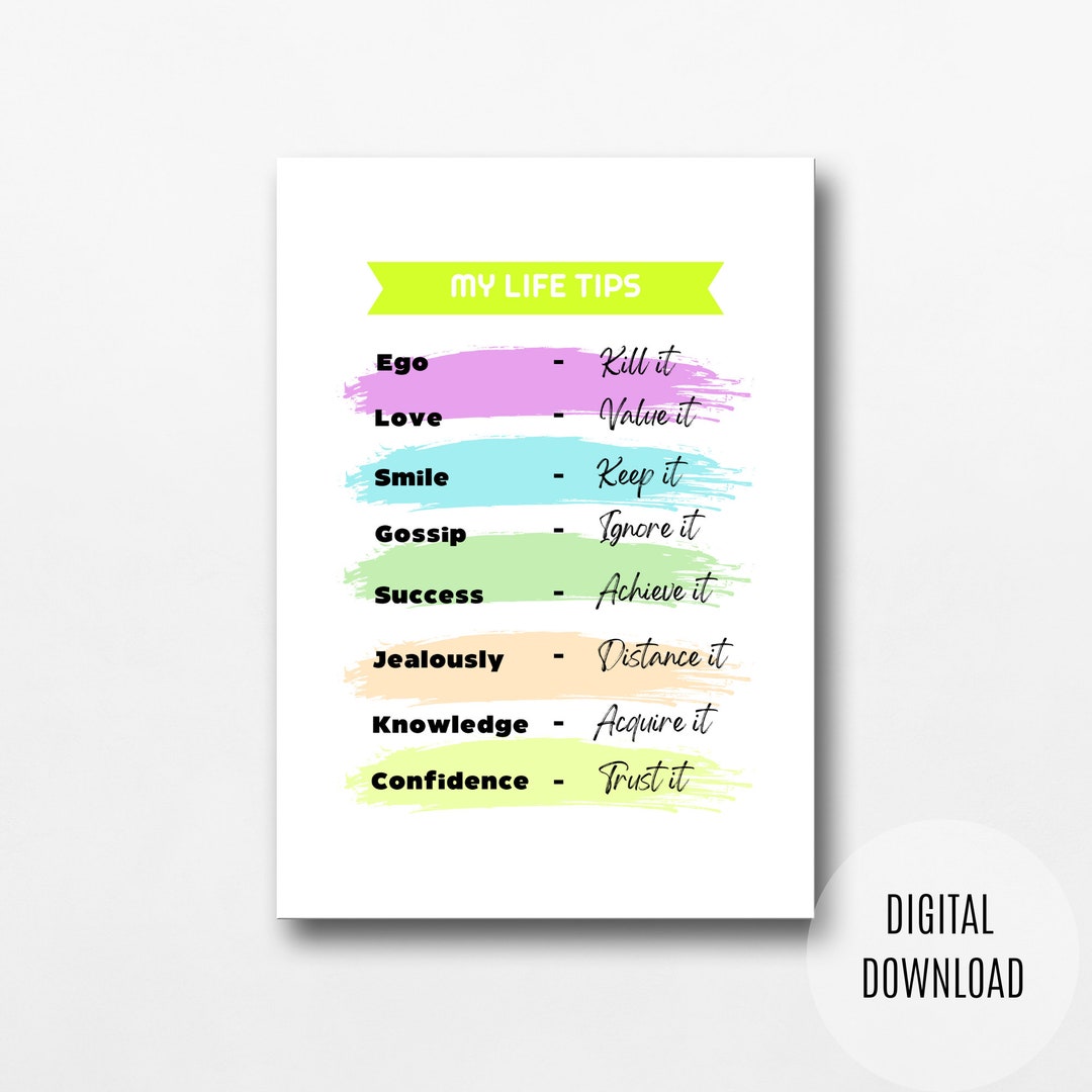Love Ego Smile Success Print, Printable Colorful Life Tips Wall Art ...