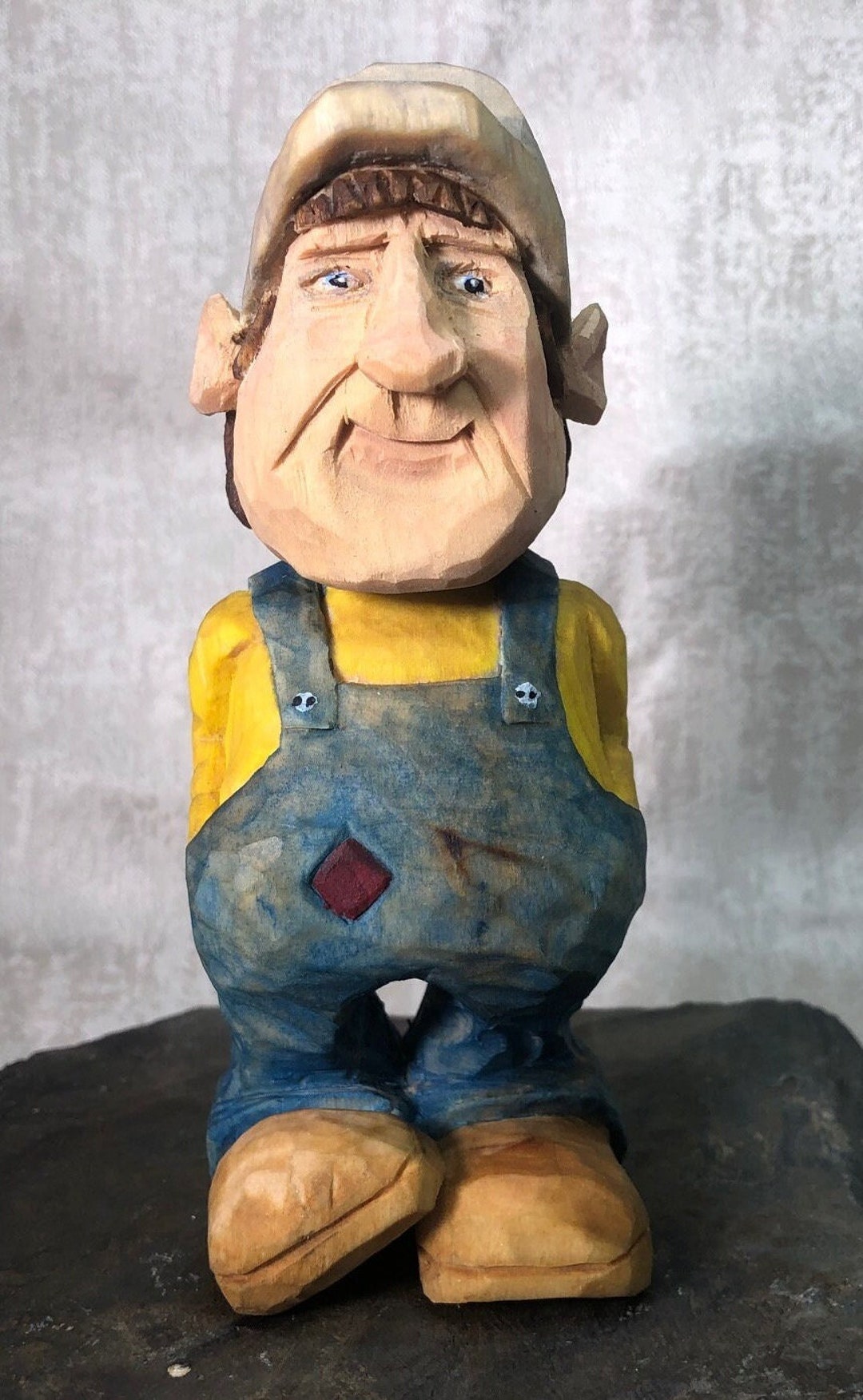 Wood Carving - Hand Carved Country Charactor Figure - Mechanic - Etsy