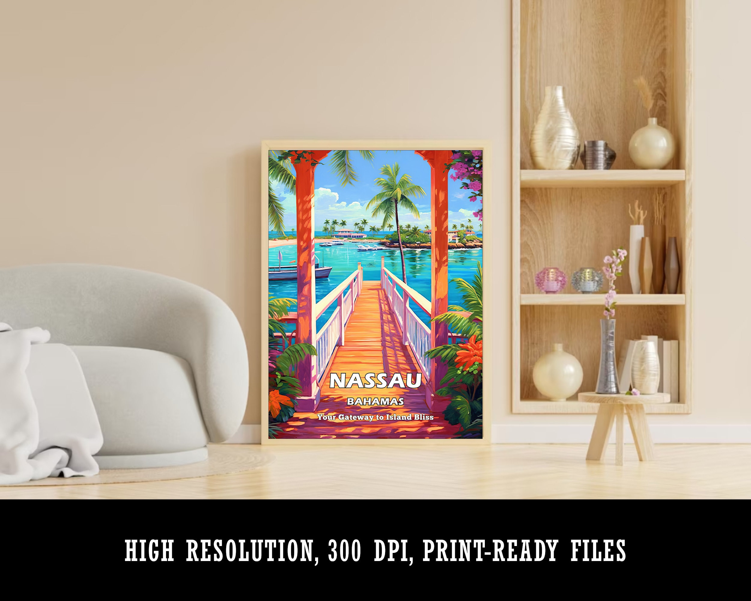 5 Different Captivating Digital Prints Featuring Nassau, Bahamas, Each ...