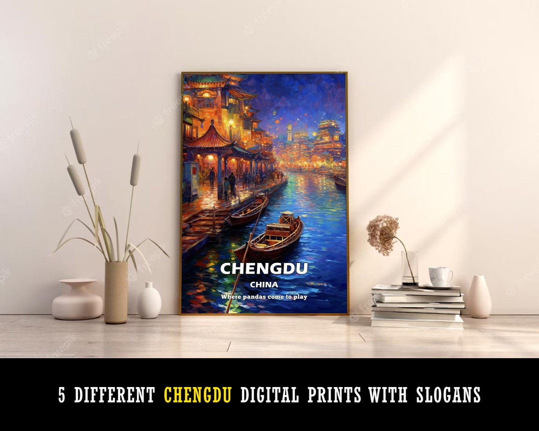 5 Different Captivating Digital Prints Featuring Chengdu, China, Each ...