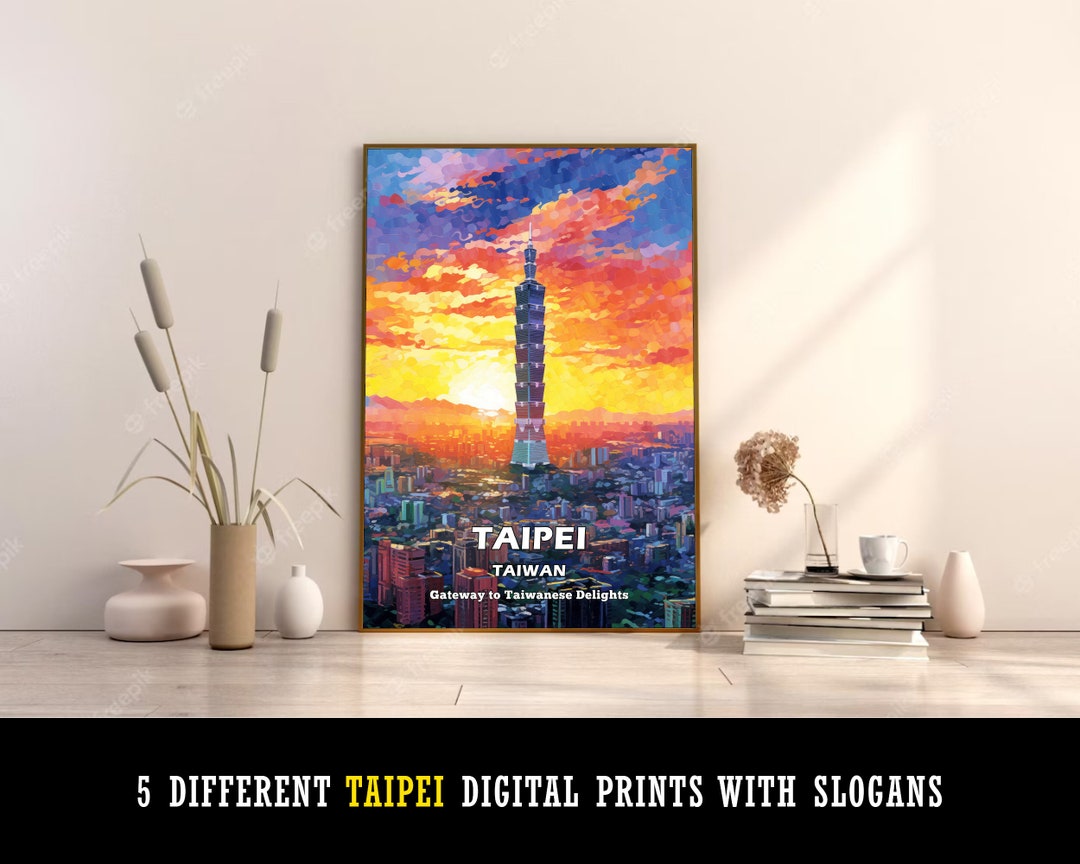 5 Different Captivating Digital Prints Featuring Taipei, Taiwan, Each ...