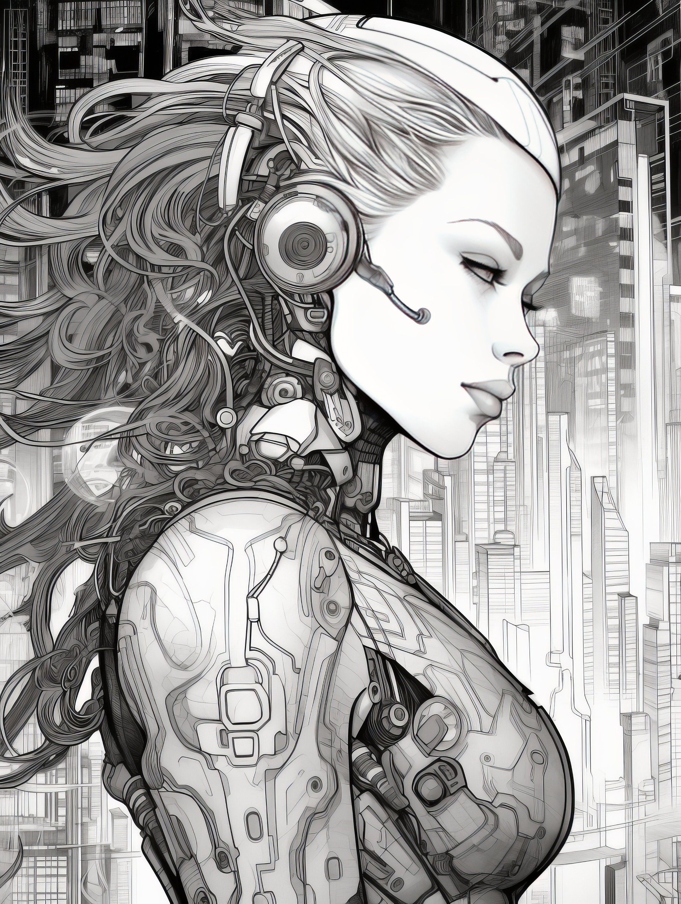 Sci Fi Cyborg Women Adult Coloring Book Printable Coloring Pages For