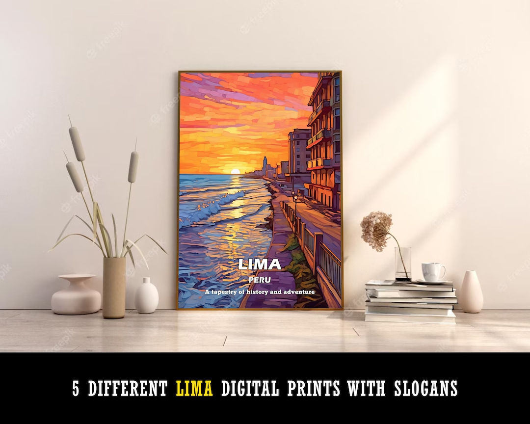 5 Different Captivating Digital Prints Featuring Lima, Peru, Each ...