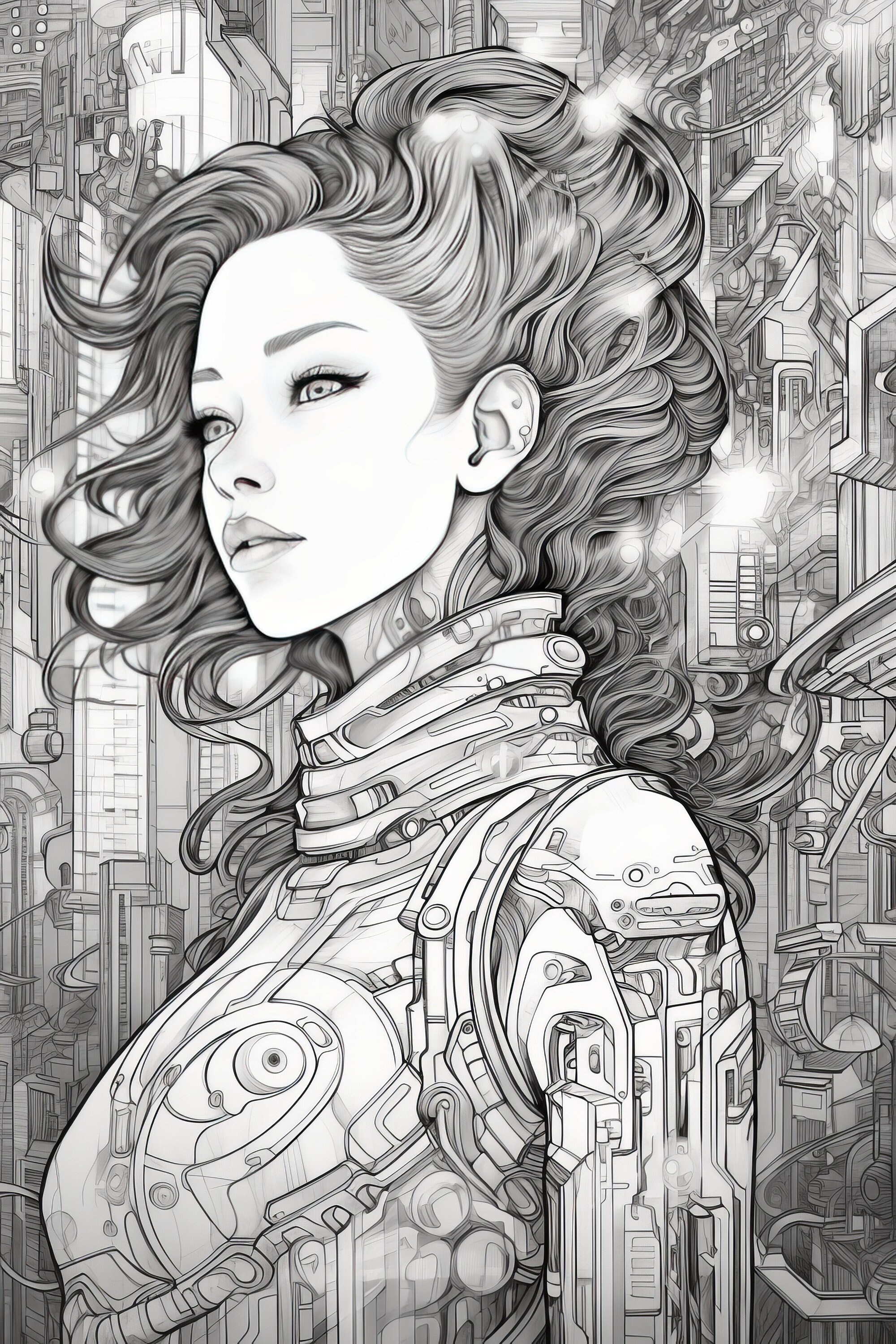 Sci-fi Cyborg Women Adult Coloring Book, Printable Coloring Pages for ...