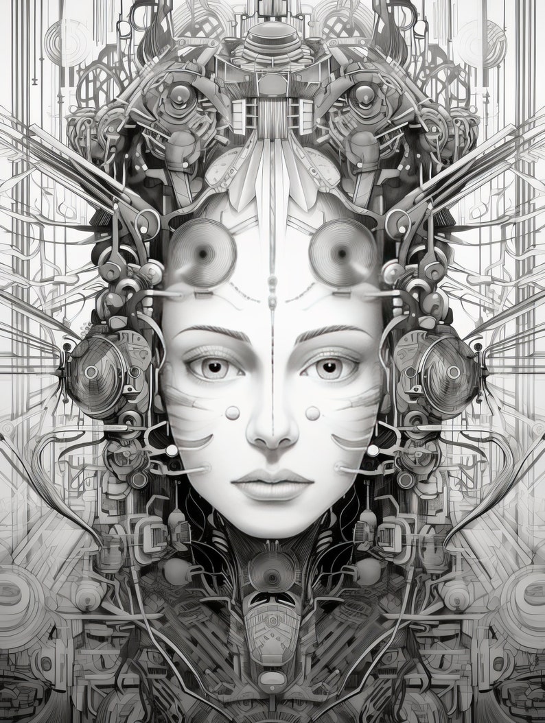 Sci-fi Cyborg Women Adult Coloring Book, Printable Coloring Pages for Adults and Kids - Etsy