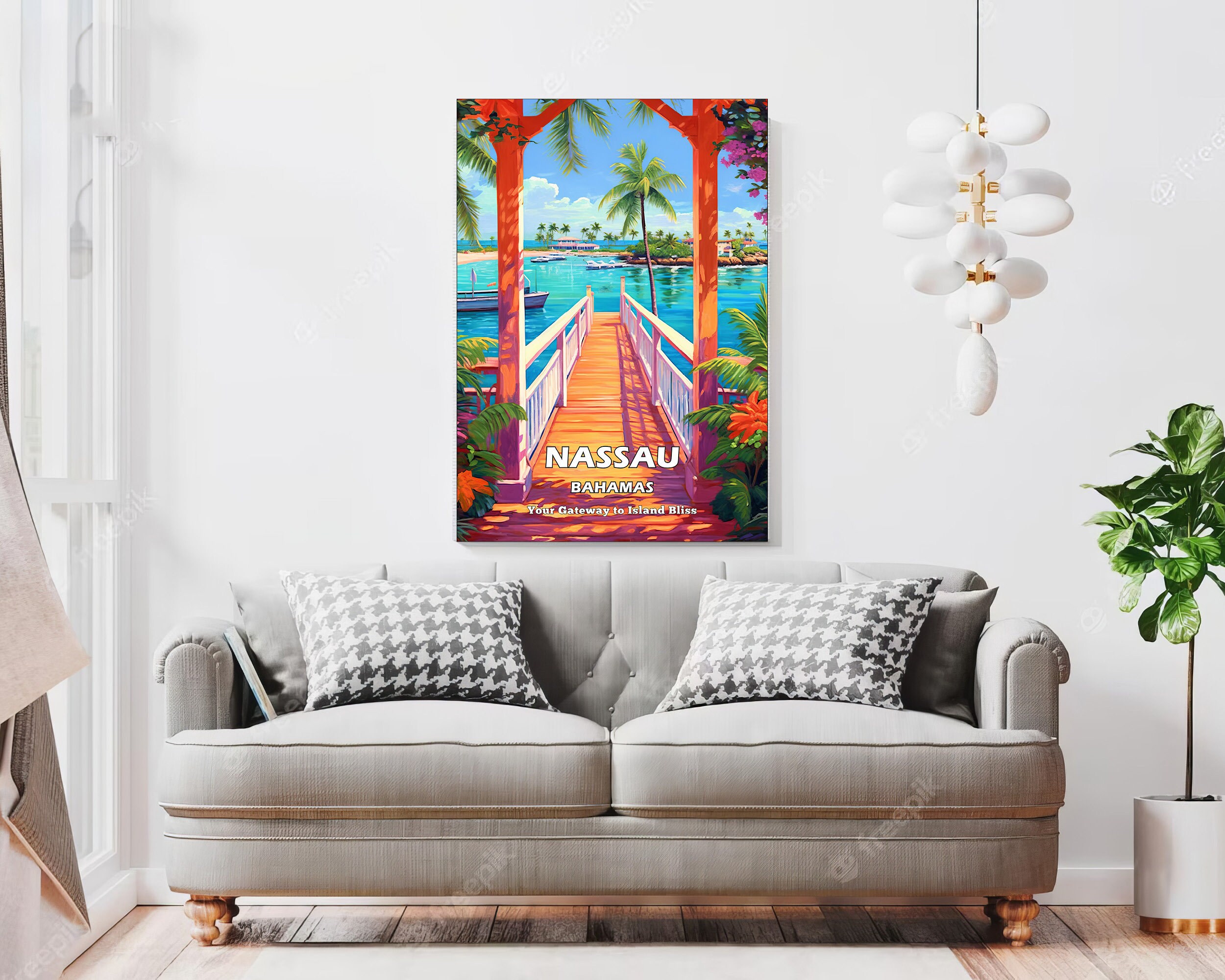 5 Different Captivating Digital Prints Featuring Nassau, Bahamas, Each ...