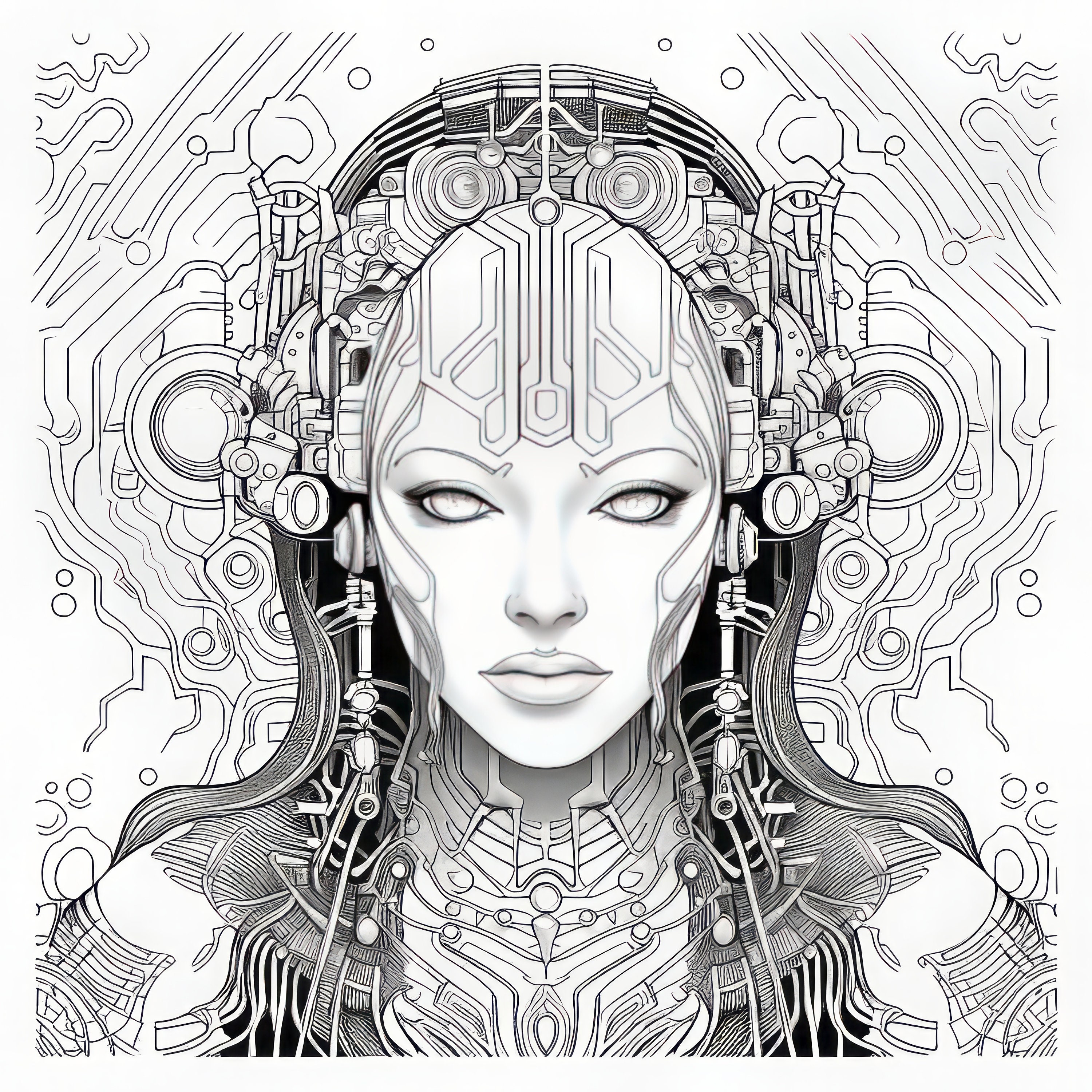 Sci-fi Cyborg Women Adult Coloring Book, Printable Coloring Pages for ...