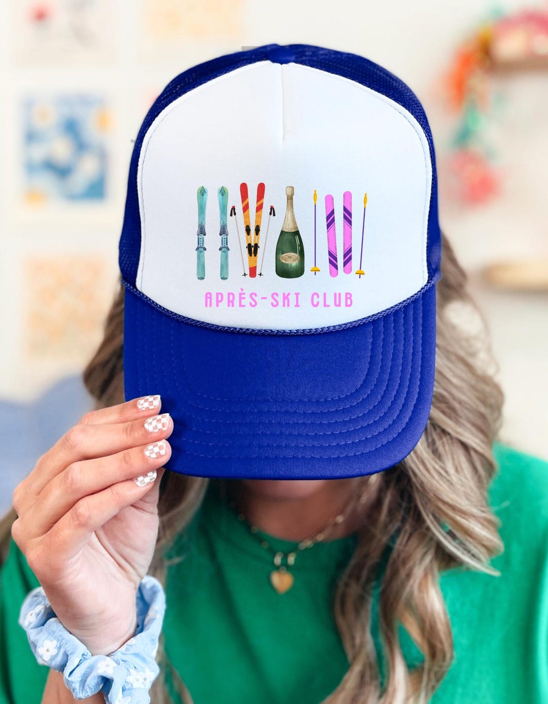 Après-ski Club Mesh / Trucker Cap in Blue & Pink, Stylish Ski Party Cap ...