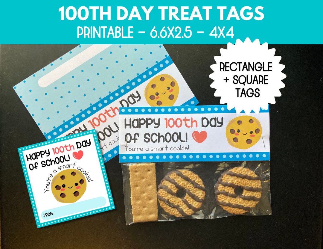 100th Day of School Treat Bag Topper Printable Happy 100th - Etsy