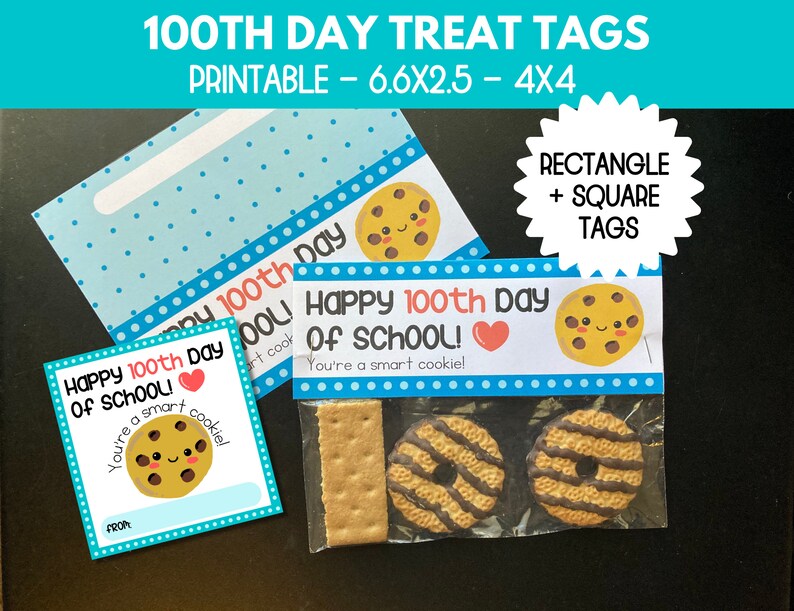 100th Day of School Treat Bag Topper Printable Happy 100th - Etsy