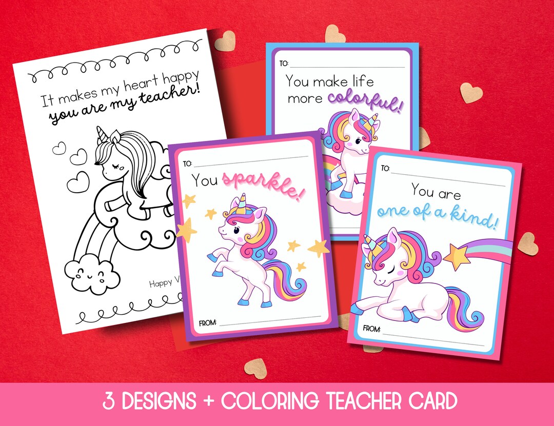 Unicorn Valentine, Printable Unicorn Valentines and Teacher Card ...