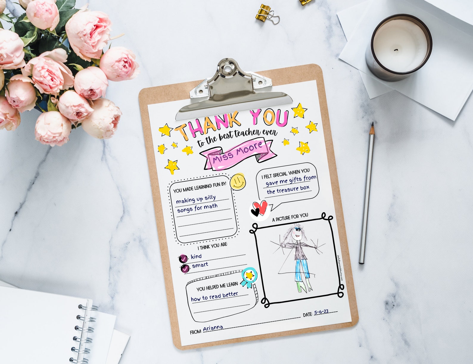 Teacher Appreciation Questionnaire, Printable Teacher Appreciation Card ...