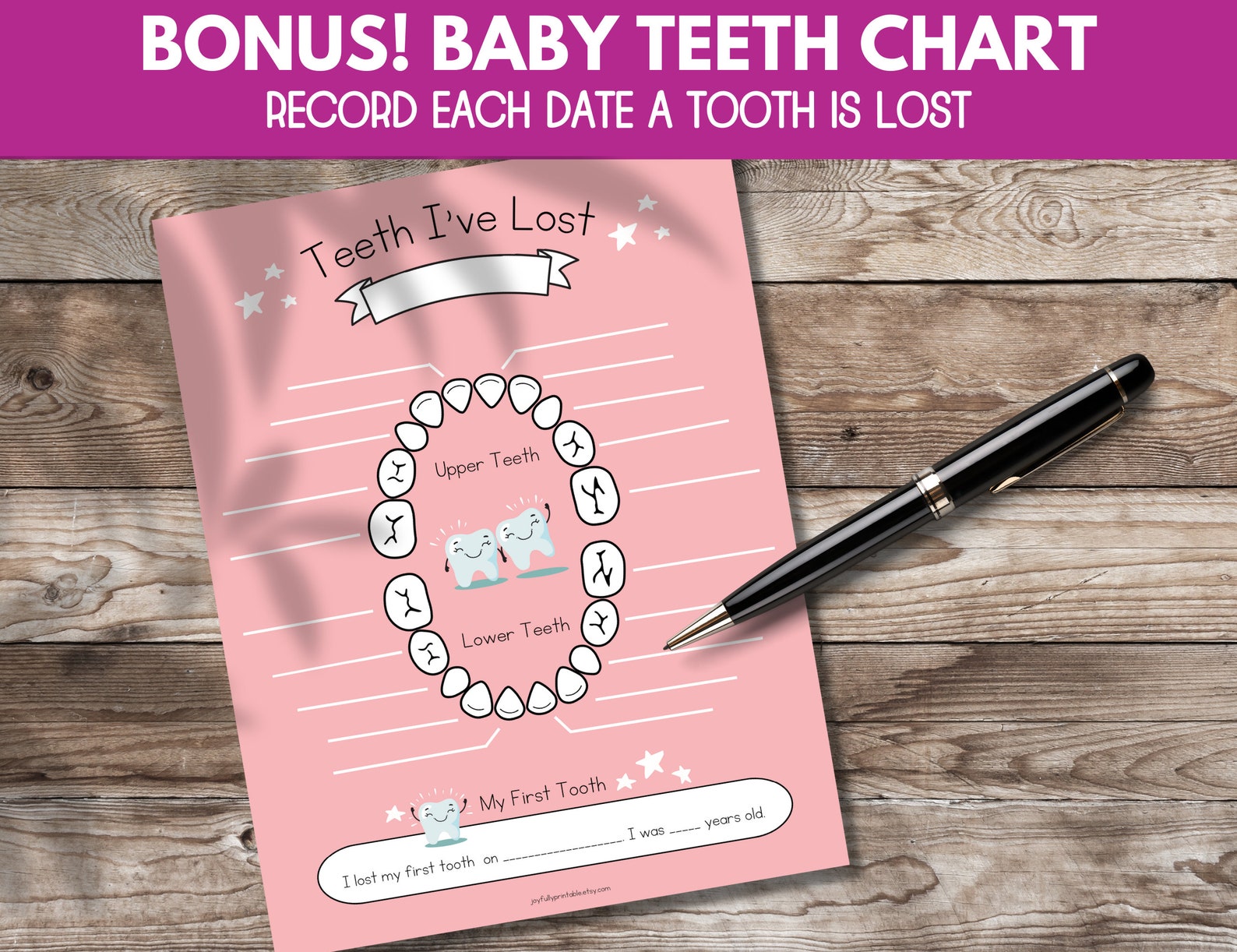 Pink Tooth Fairy Letter Printable Kit Baby Teeth Chart Tooth - Etsy