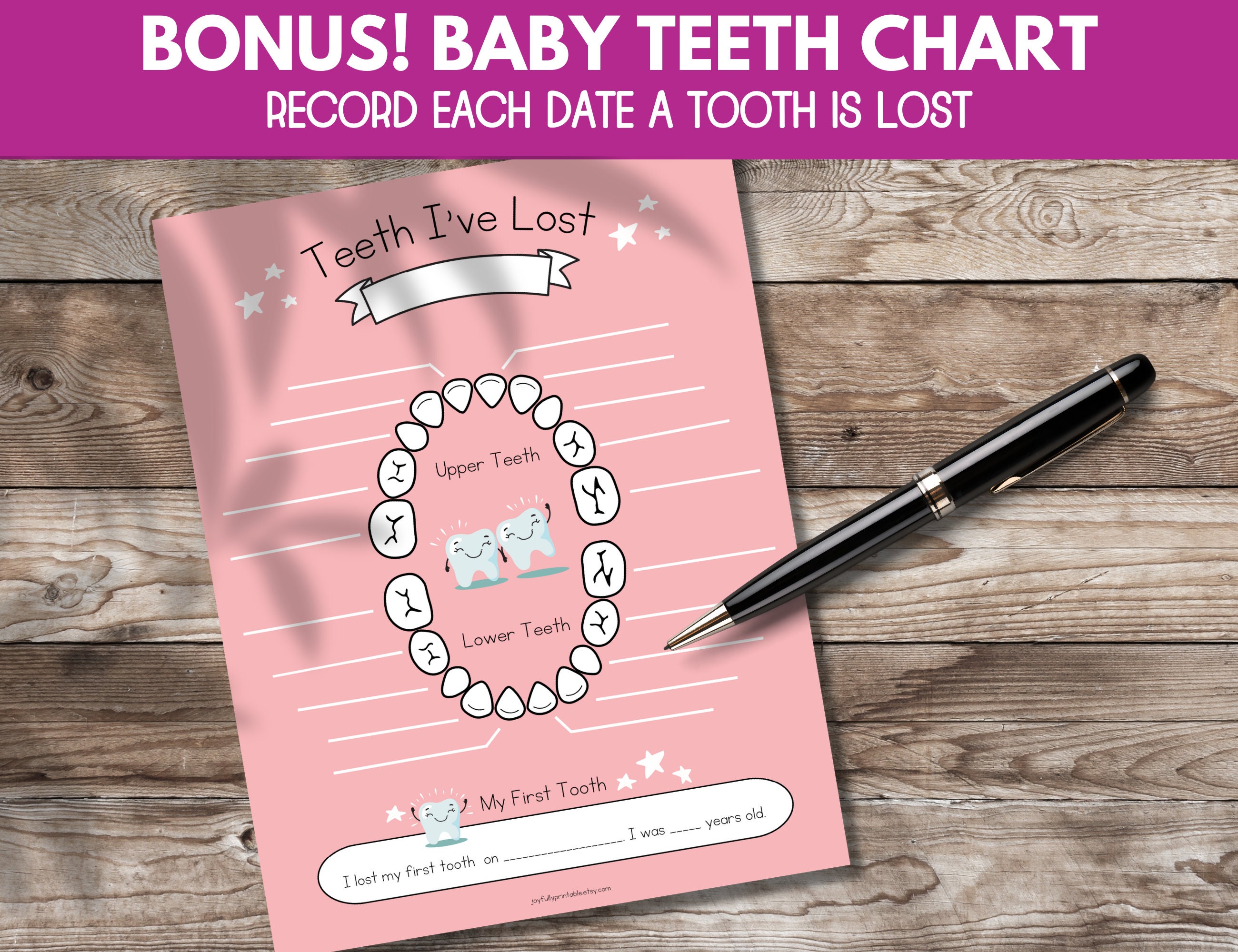 Pink Tooth Fairy Letter Printable Kit Baby Teeth Chart Tooth - Etsy