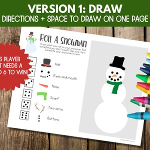 Roll A Snowman Game Printable Build A Snowman Preschool - Etsy