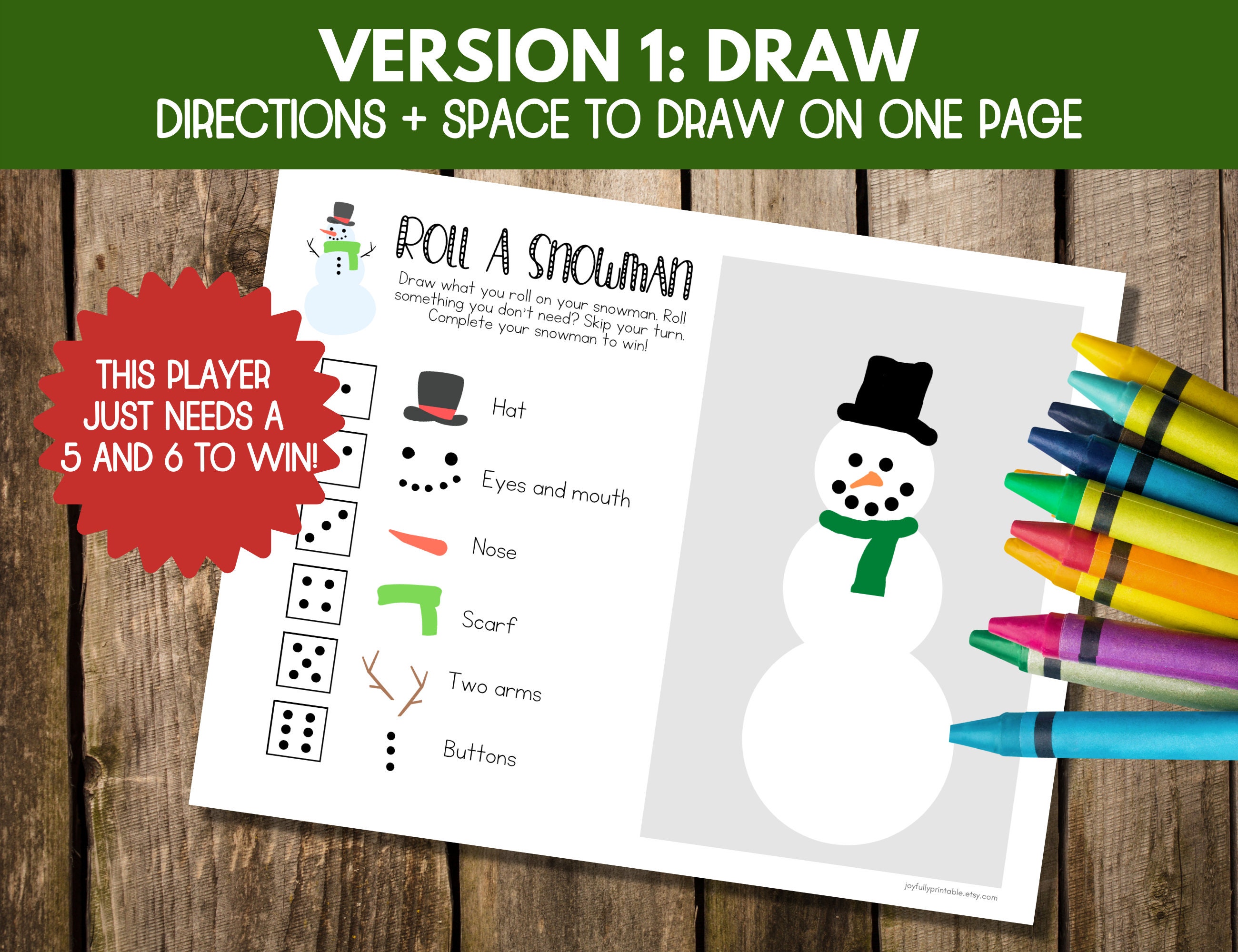 Roll A Snowman Game Printable Build A Snowman Preschool - Etsy