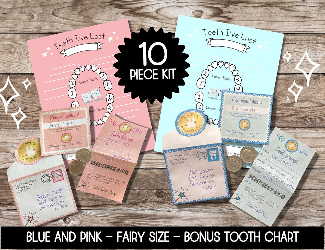 Pink and Blue Tooth Fairy Letter Kit Printable Bundle, Tooth Fairy ...