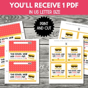 Last Day of School Treat Bag Topper Printable, S'mores Gift Tag, End of ...