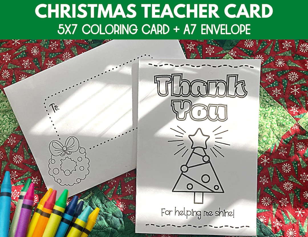 Holiday Teacher Coloring Card Printable Teacher Christmas - Etsy