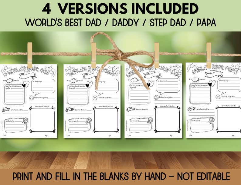 All About Dad Printable Fathers Day Fill-in-the-blanks - Etsy
