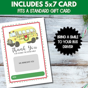 Christmas Bus Driver Gift Card Holder Printable, Bus Driver ...