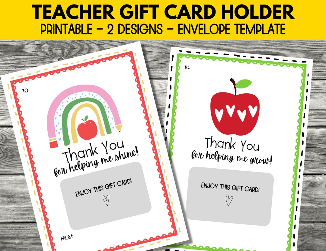 Teacher Gift Card Printable With Envelope, Teacher Appreciation Gift ...