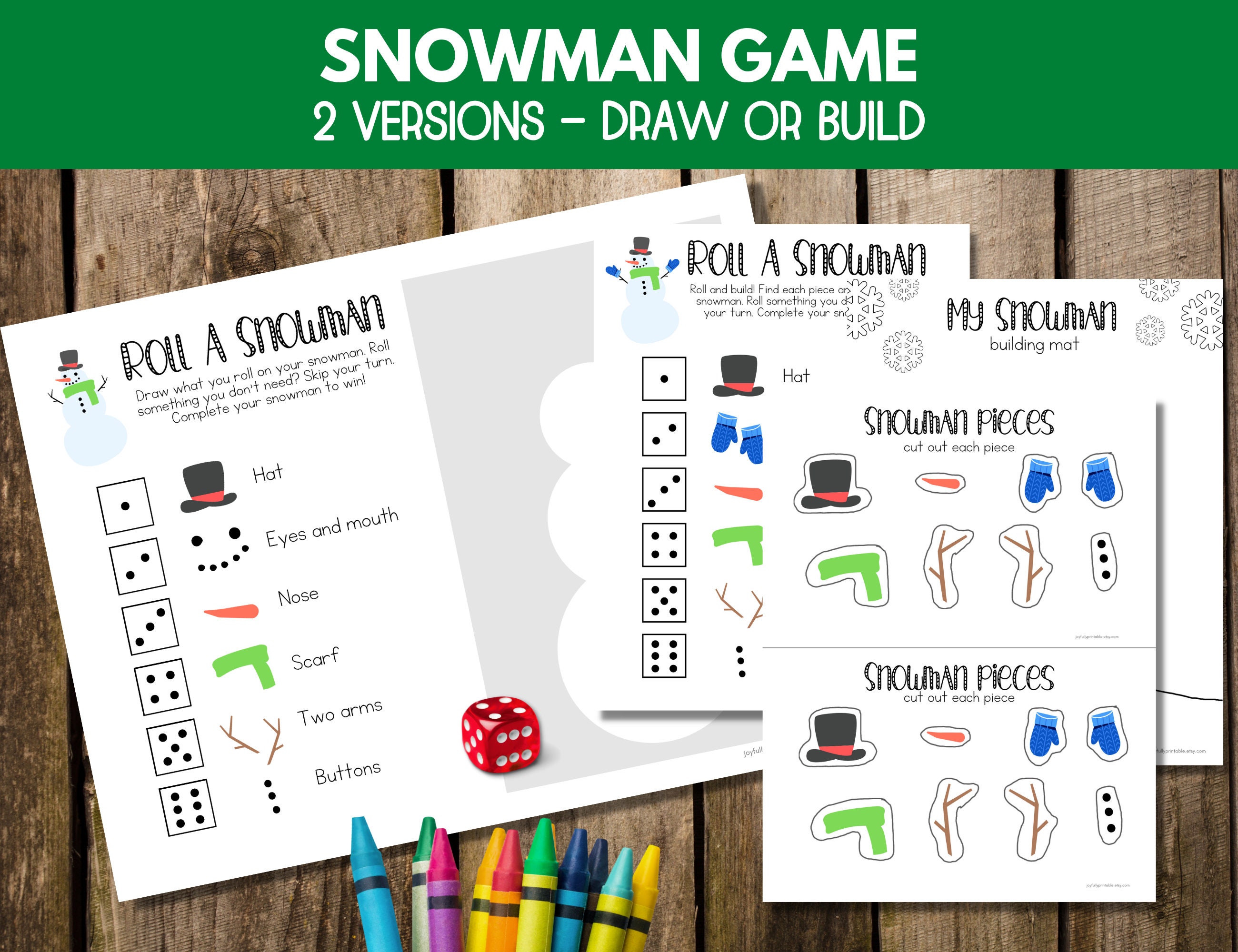 Roll A Snowman Game Printable, Build A Snowman, Preschool Class Party ...