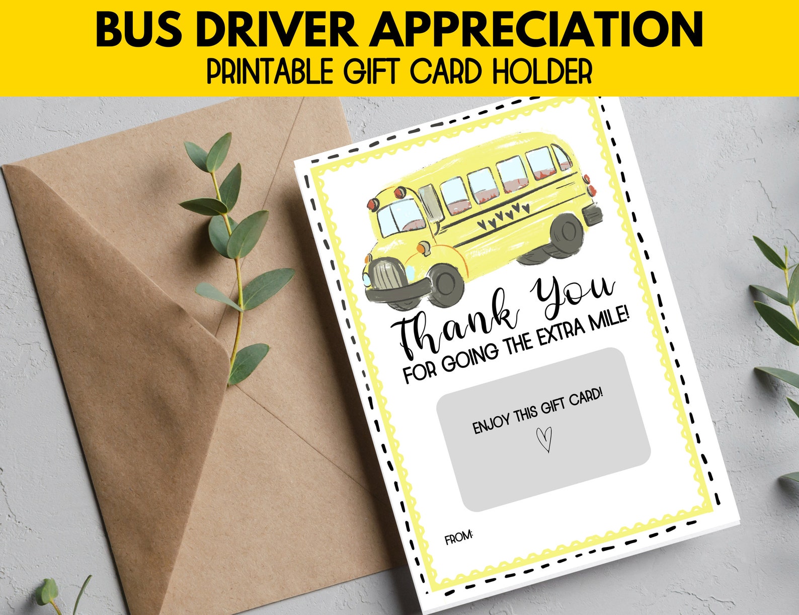 Bus Driver Gift Card Holder Printable Bus Driver Appreciation - Etsy