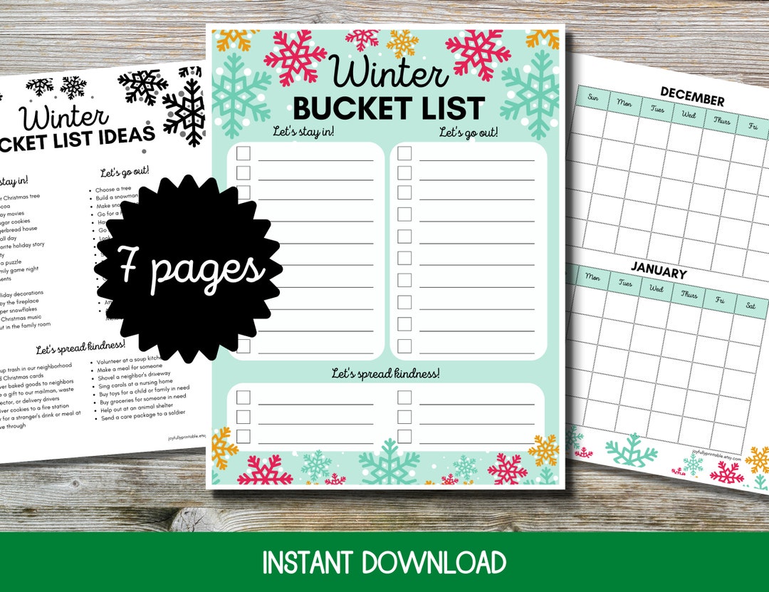 Winter Bucket List Printable, Christmas Bucket List Printable, Family ...