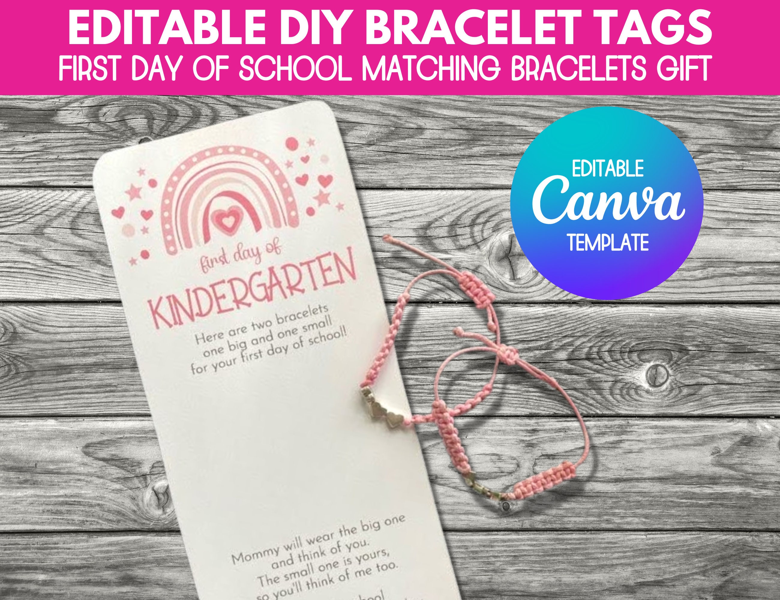 Editable First Day of Kindergarten Bracelet Printable Tag, First Day of ...