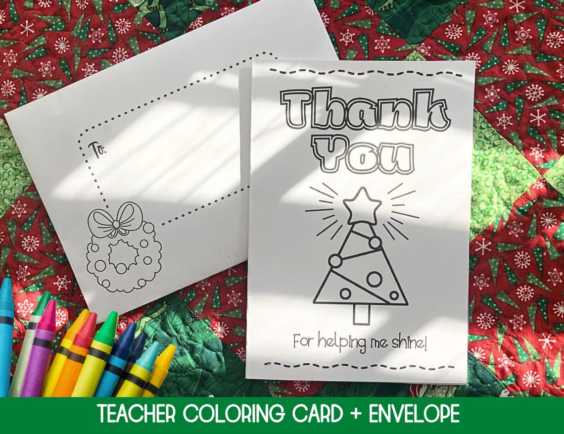 Holiday Teacher Coloring Card Printable, Teacher Christmas Card ...