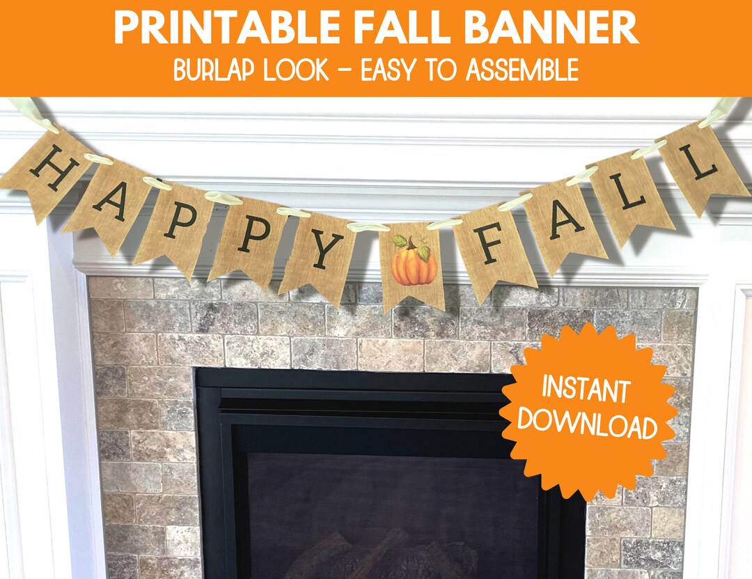 Happy Fall Banner Printable Fall Banner for Mantle Printable - Etsy