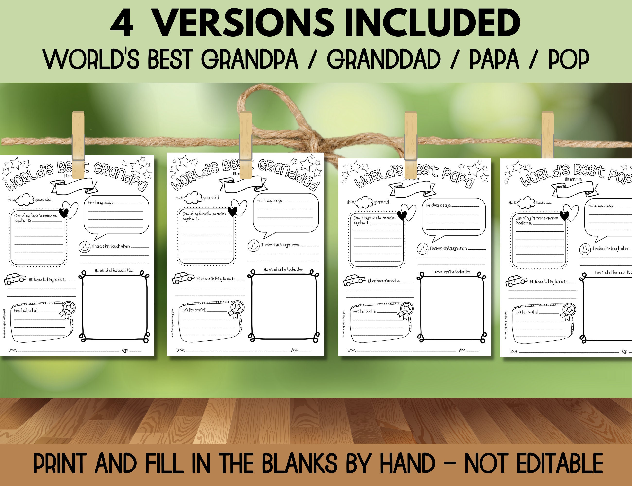 All About Grandpa Printable Grandpa Questionnaire Grandpa Etsy