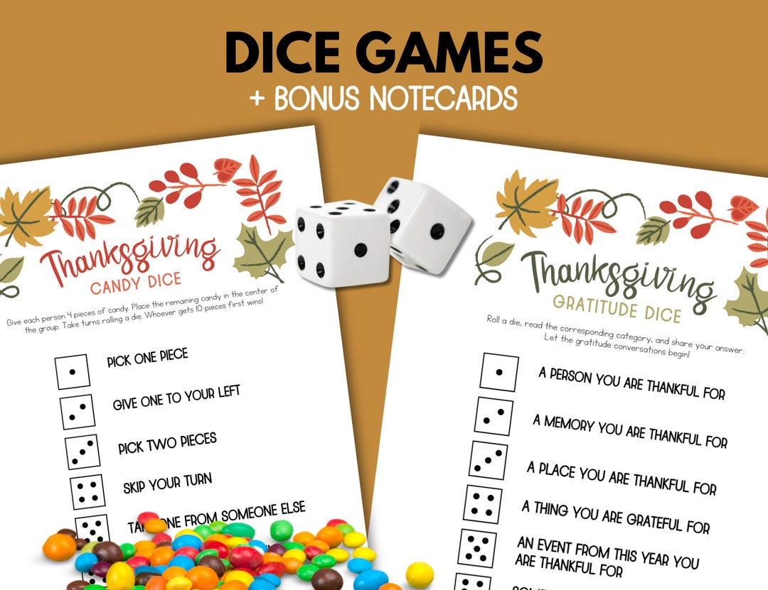 Gratitude Dice, Candy Dice Printable, Thanksgiving Candy Dice ...