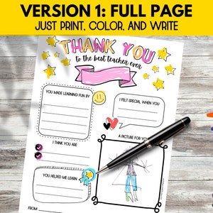 Teacher Appreciation Questionnaire, Printable Teacher Appreciation Card ...