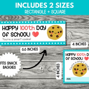 100th Day of School Treat Bag Topper Printable, Happy 100th Day of ...