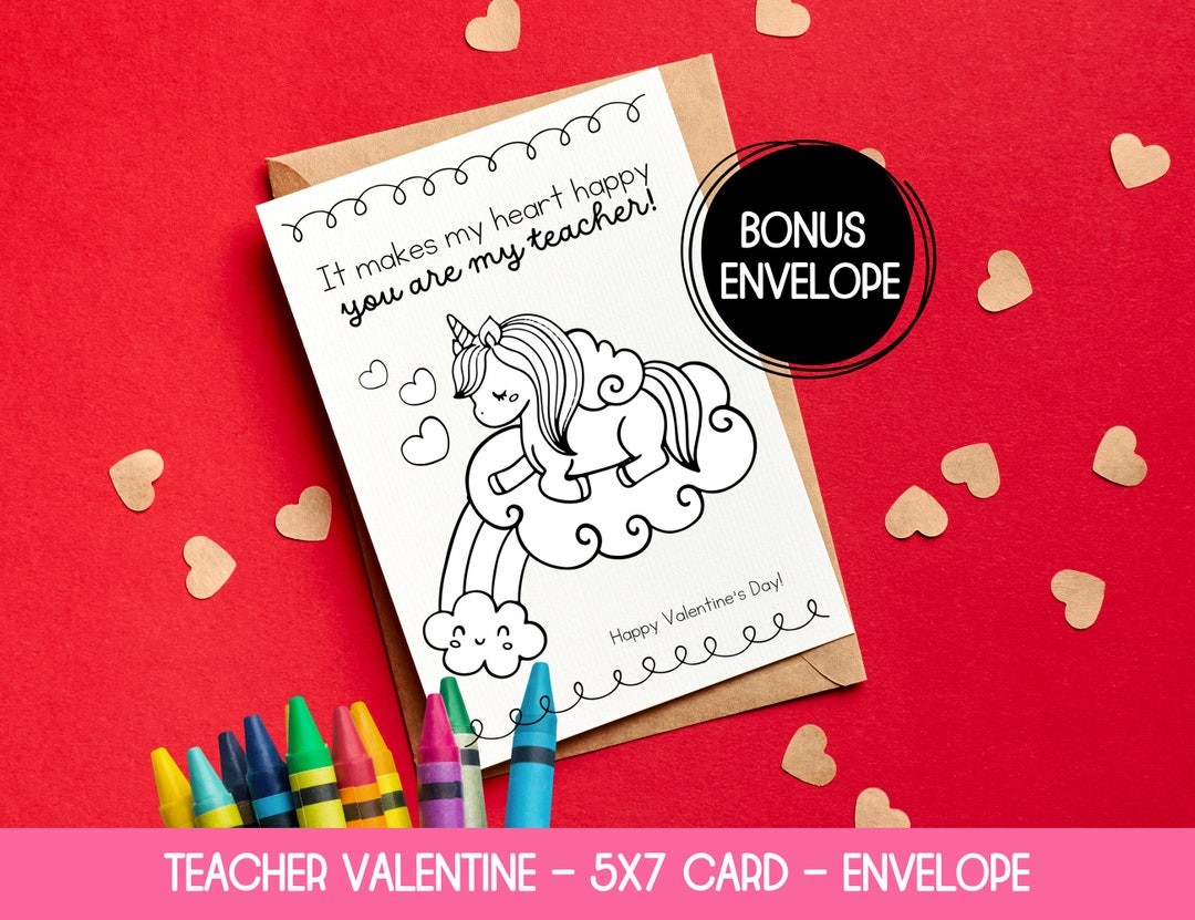Printable Valentines Day Card for Teacher, Unicorn Valentine, Teacher ...